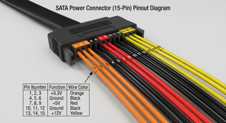 SATA power cable wire color codes and pinout | Rotating USB Cable