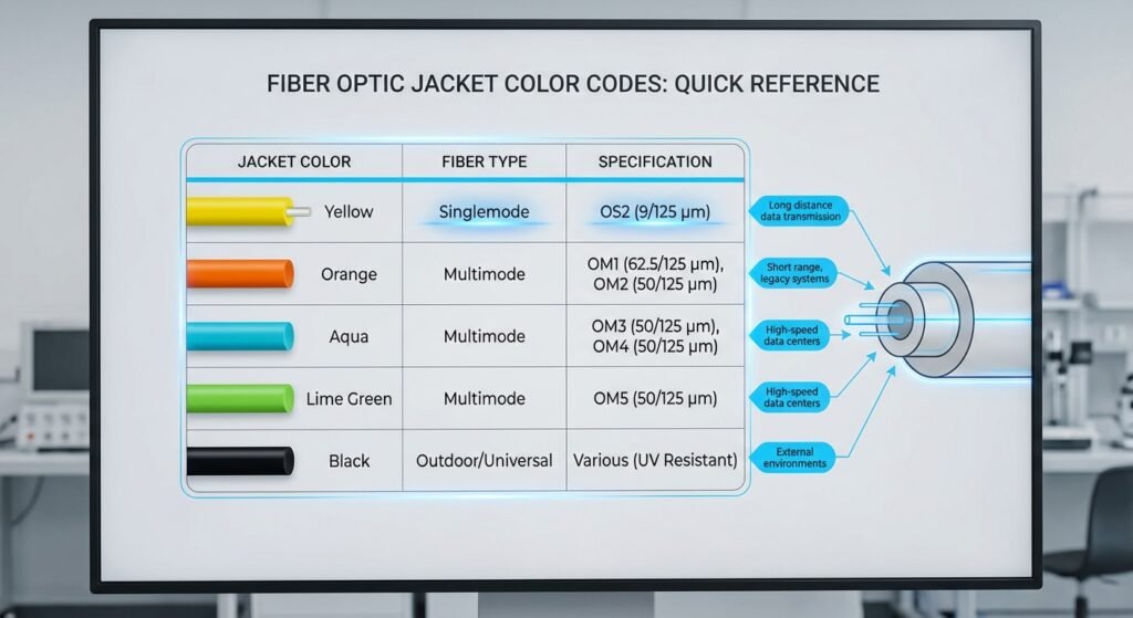 Fiber optic jacket color codes by speed and type | Rotating USB Cable