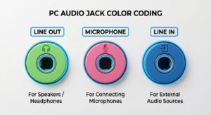 Audio jack color codes for PC speakers and mics | Rotating USB Cable