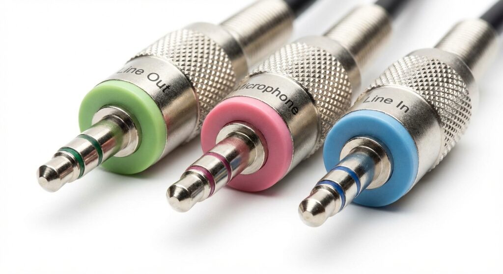 Audio jack color codes for PC speakers and mics | Rotating USB Cable
