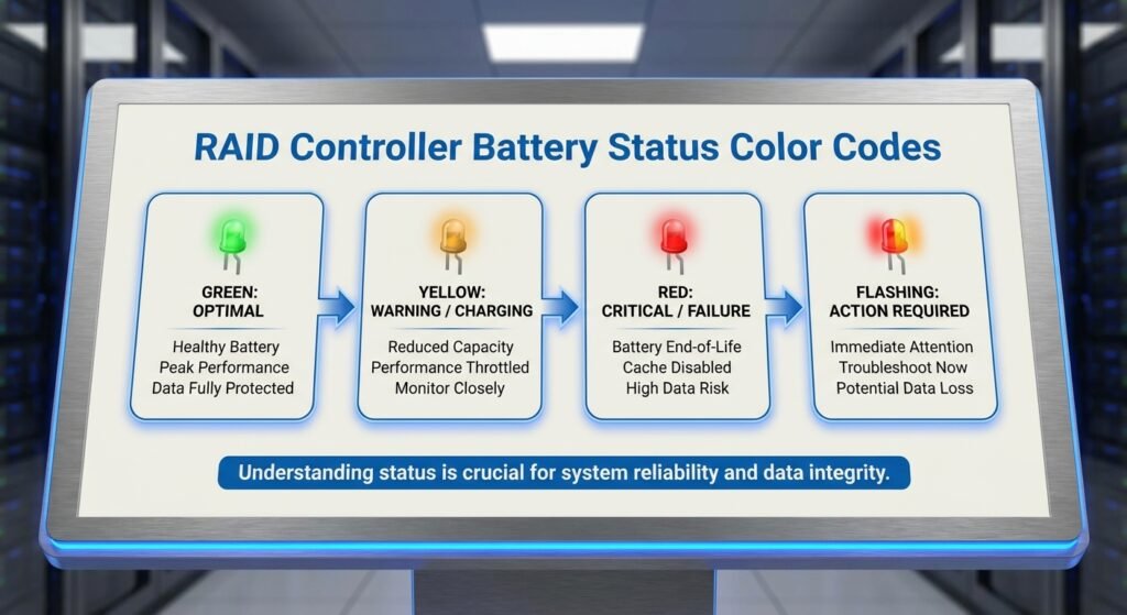 RAID controller battery status color codes | Rotating USB Cable
